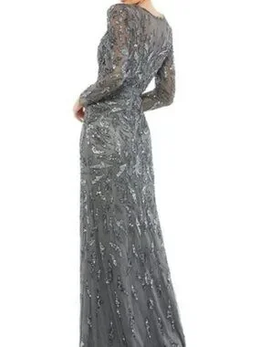 Mac Duggal | Dresses | Mac Duggal Charcoal Gray Beaded Long Sleeve Gown ...